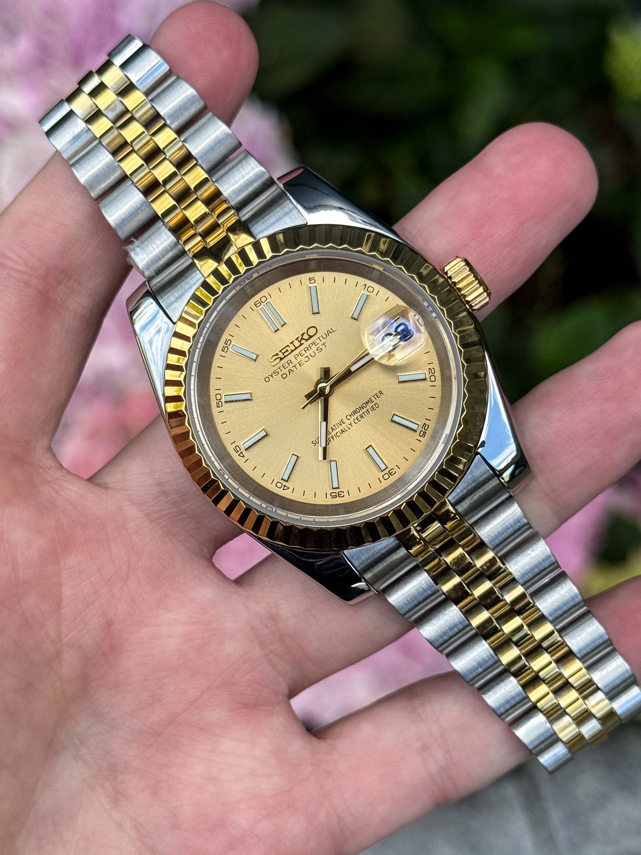 Seiko Two Tone "Champagne Dial" Datejust Mod – Custom Seiko Watch, Hand ...