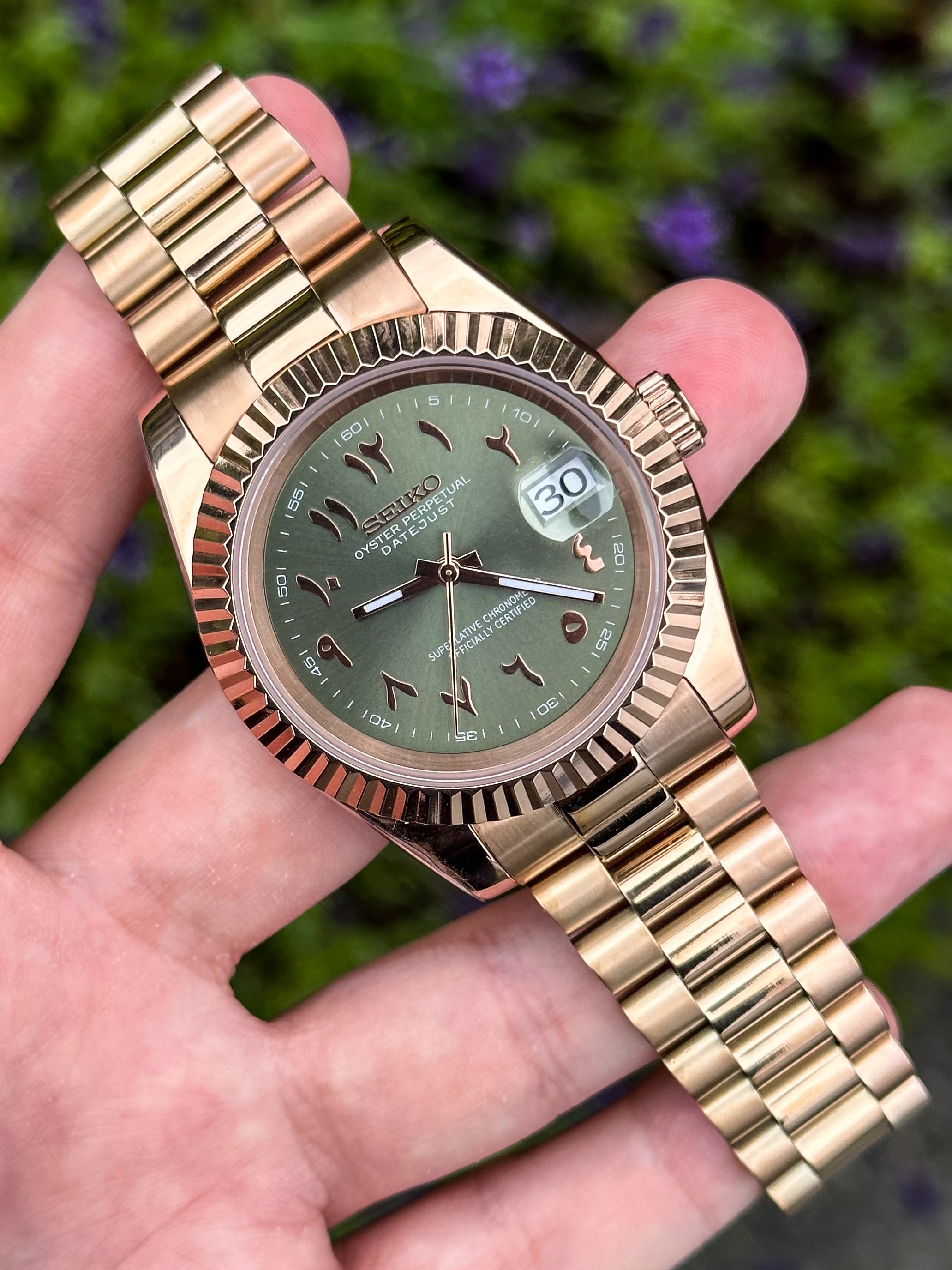Seiko Rosegold "Olive Arabic" President Mod – Custom Seiko Watch, Hand ...