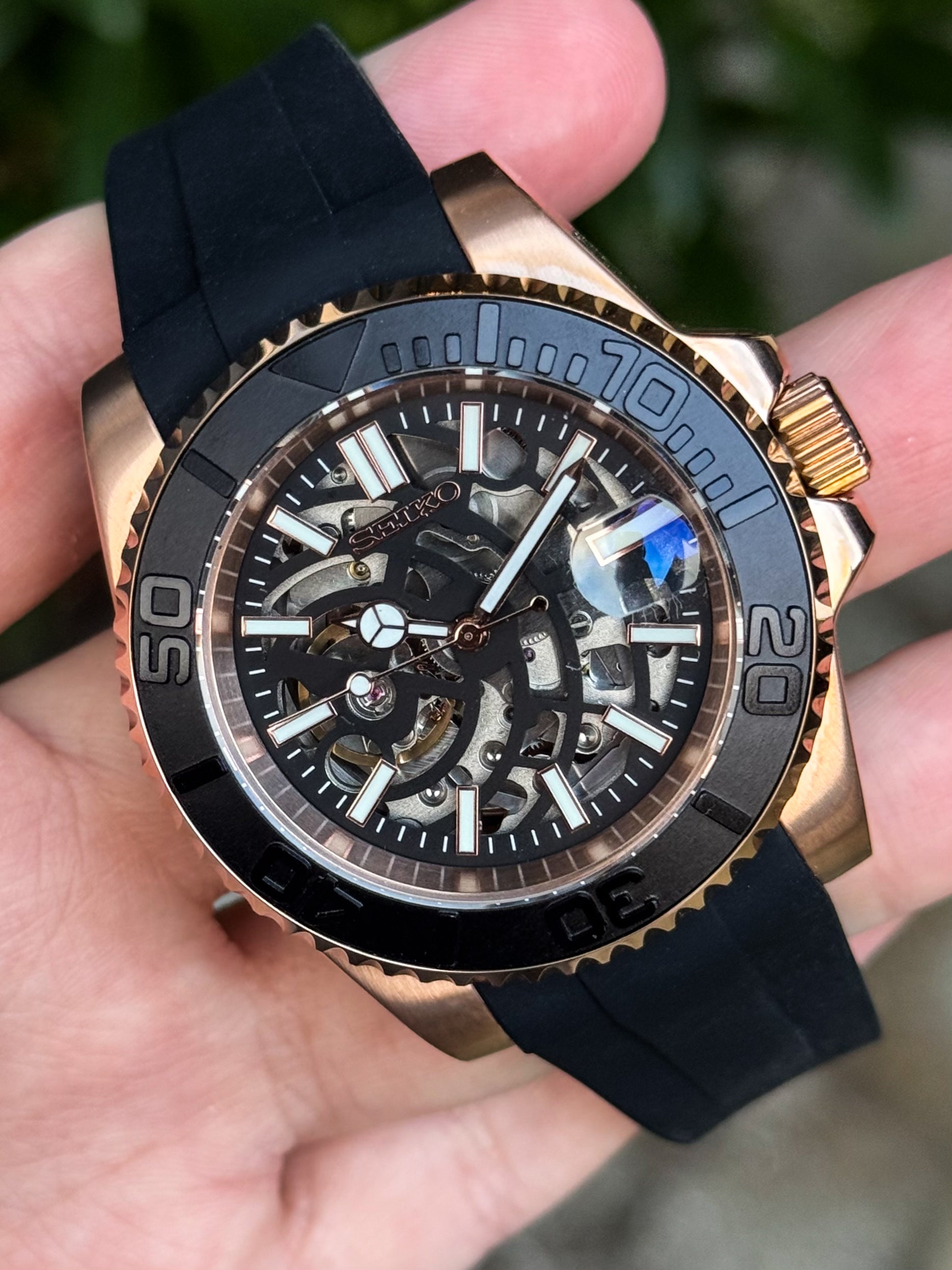 Seiko Rosegold "Skeleton" Yacht-Master Mod – Custom Seiko Watch, Hand ...