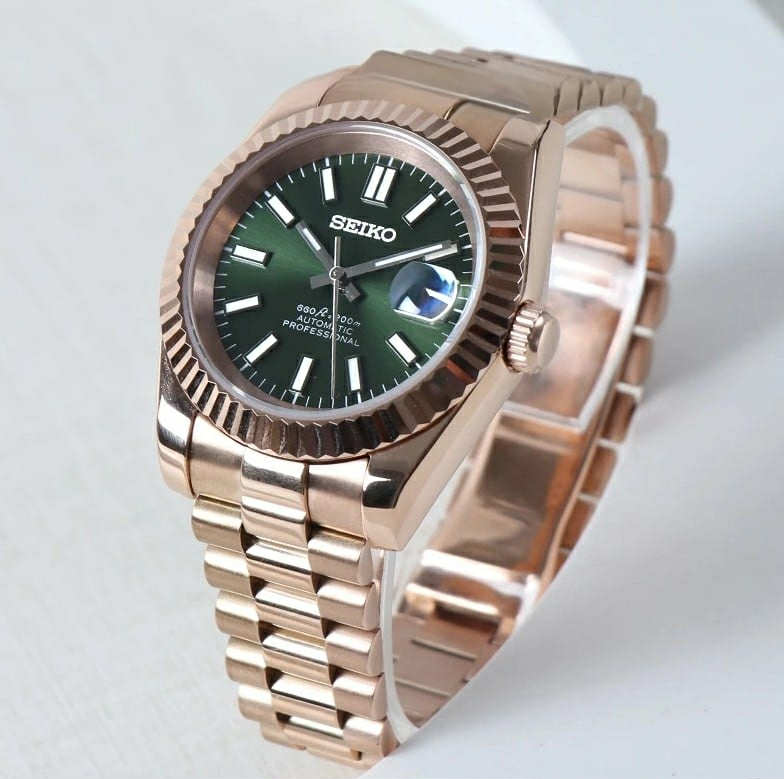 Seiko Rosegold "Classic Olive" President Mod - Custom Seiko Watch, Hand ...